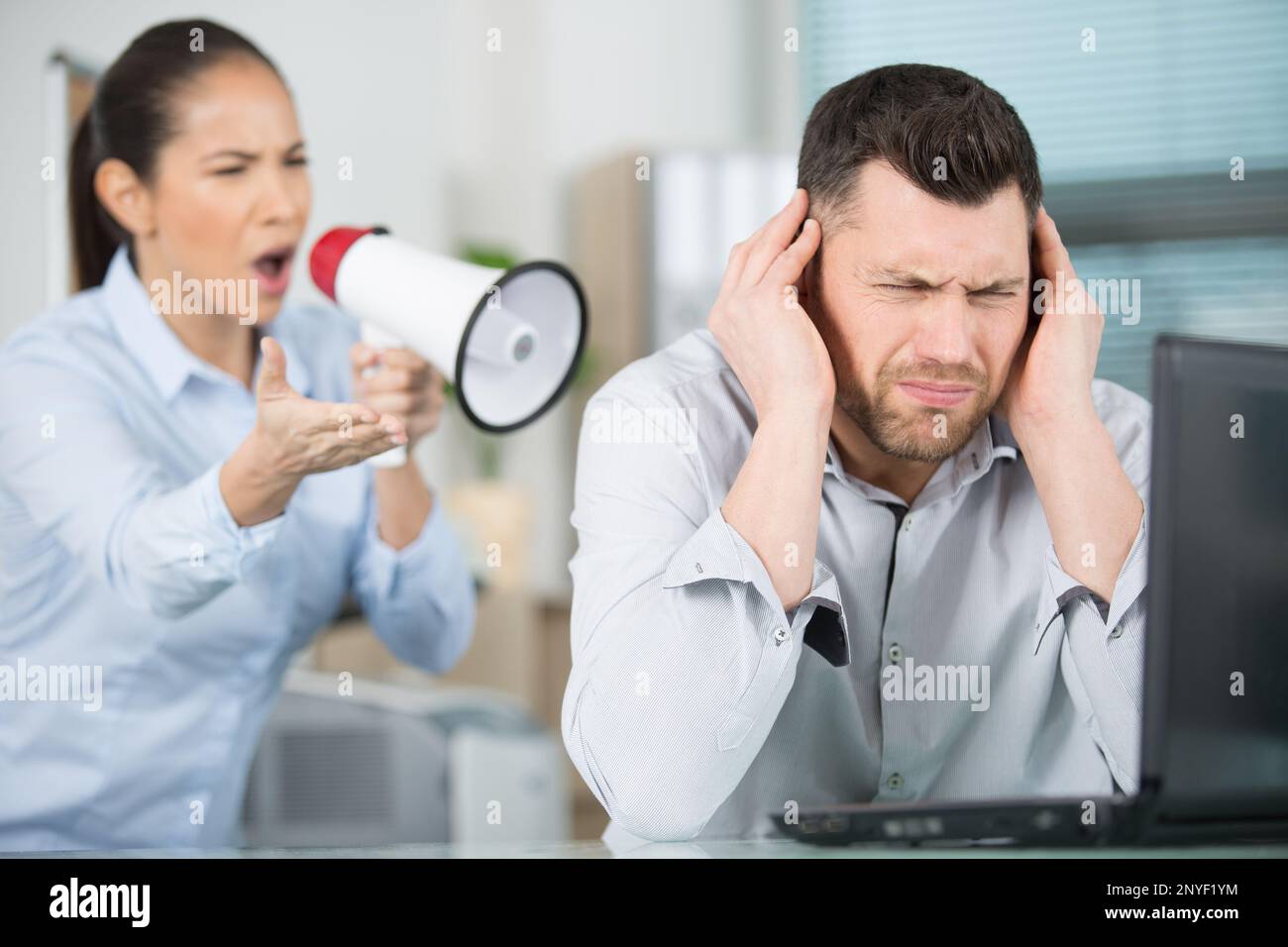 domineering female boss shouting at male office worker Stock Photo - Alamy