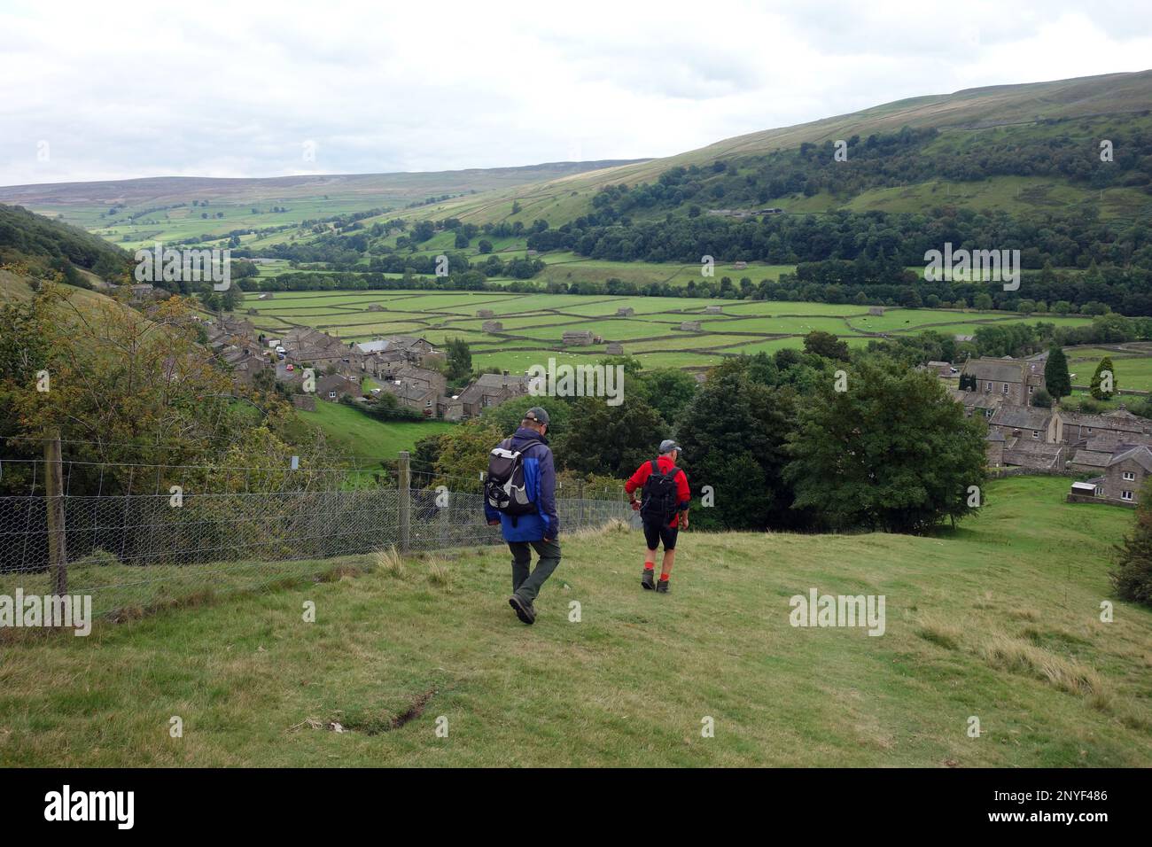 Two Men (Hikers) Walking on the Path from Knot Top on Gunnerside ...