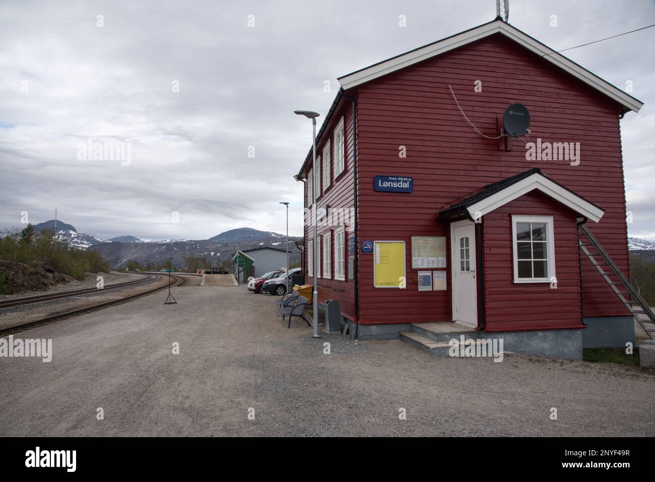 Lønsdal station on Nordland line crossing Saltfjellet which is a ...