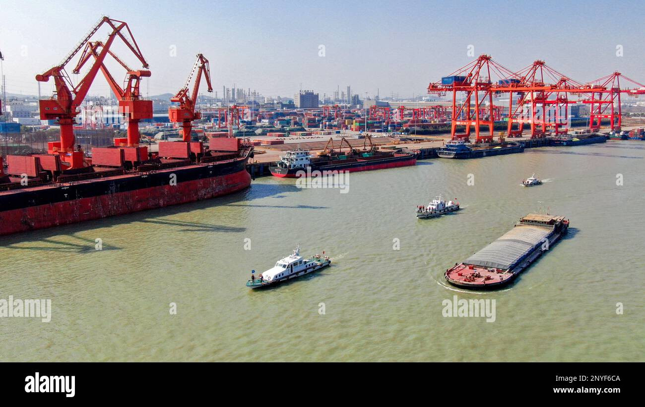 ZHENJIANG, CHINA - MARCH 2, 2023 - A law enforcement boat of the joint ...