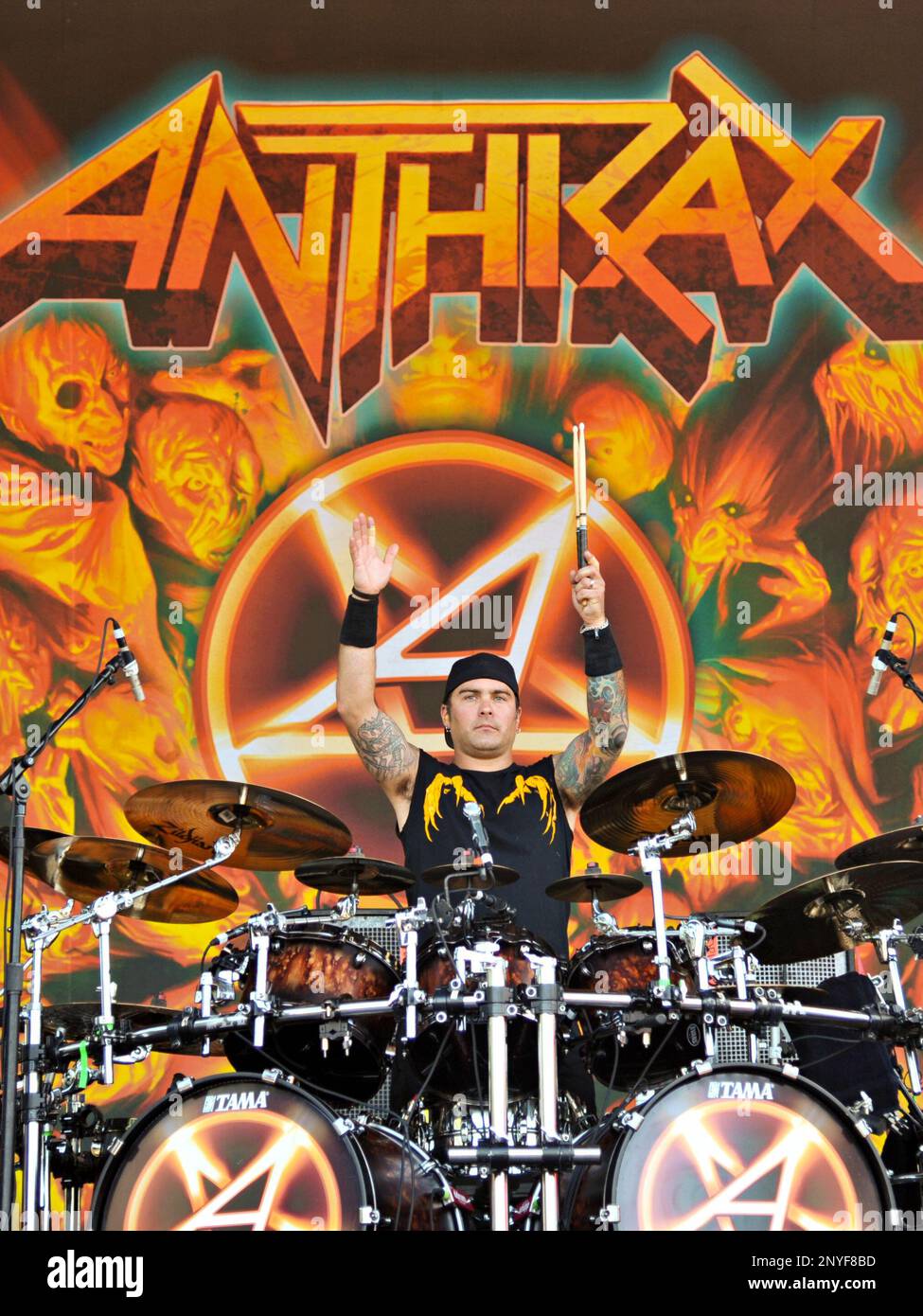 Jason Bittner performs with Anthrax during the Mayhem Music Festival at ...