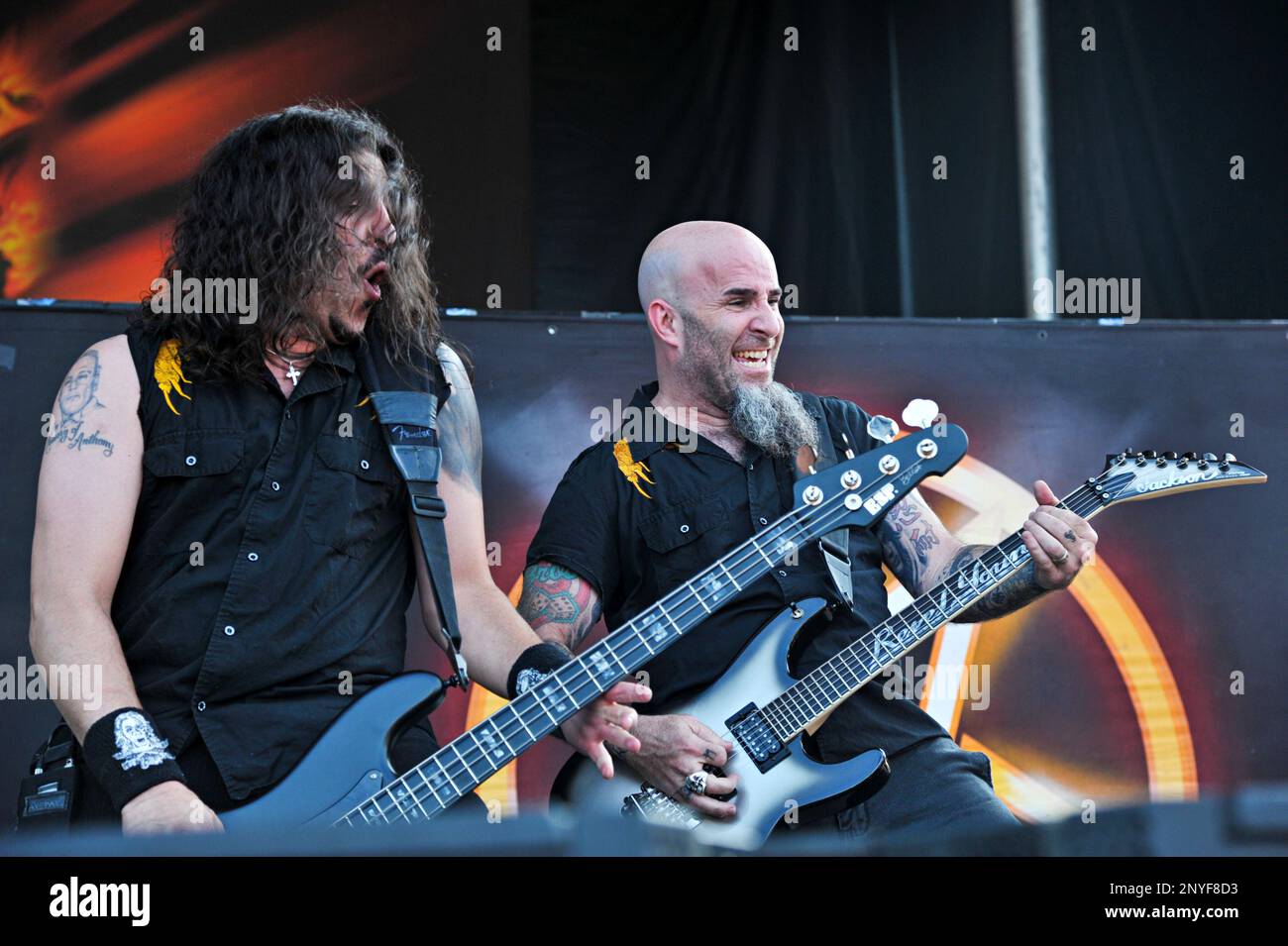 Frank Bello and Scott Ian of Anthrax perform during the Mayhem Music ...