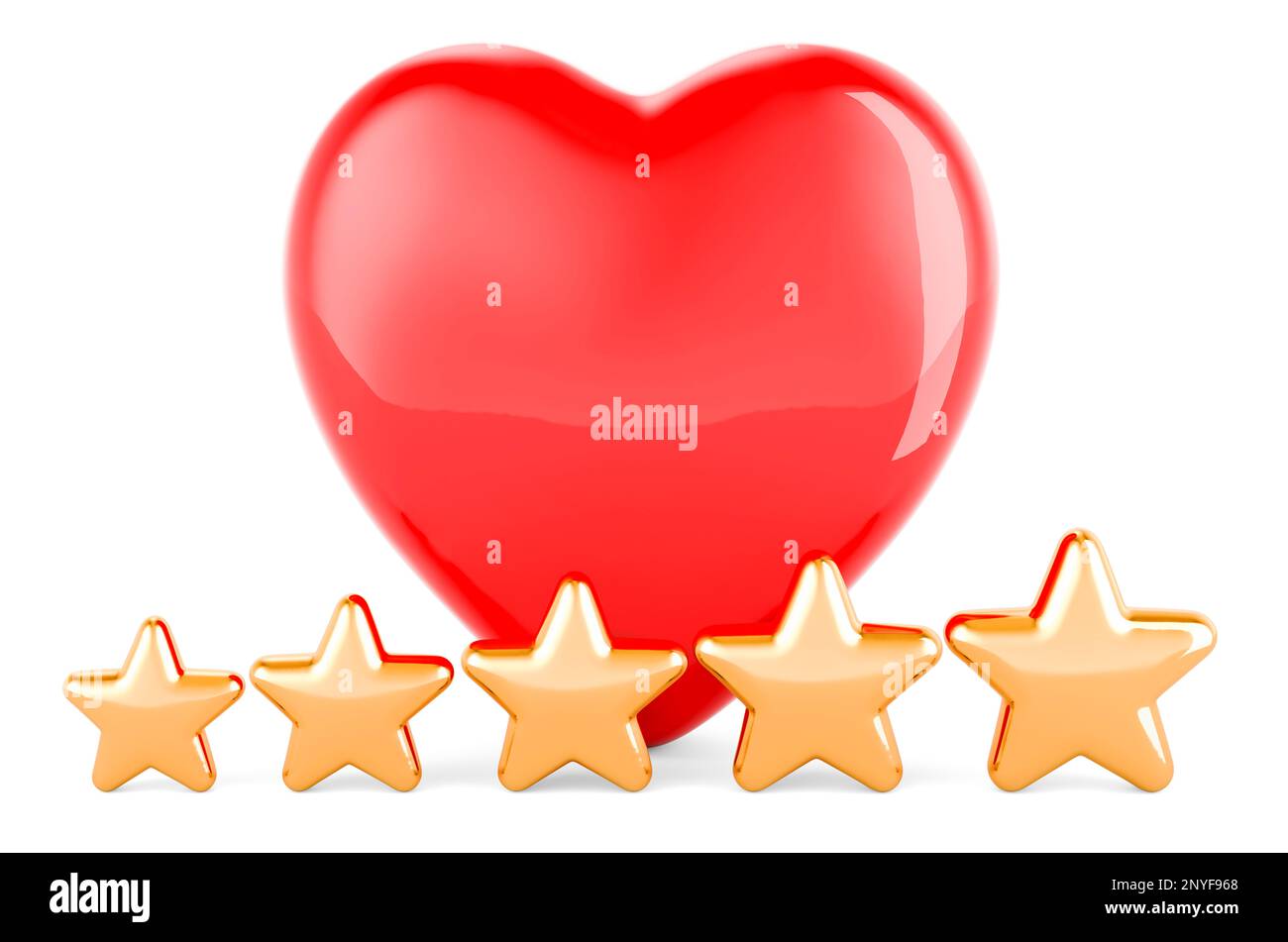 Red heart with five golden stars, 3D rendering isolated on white ...