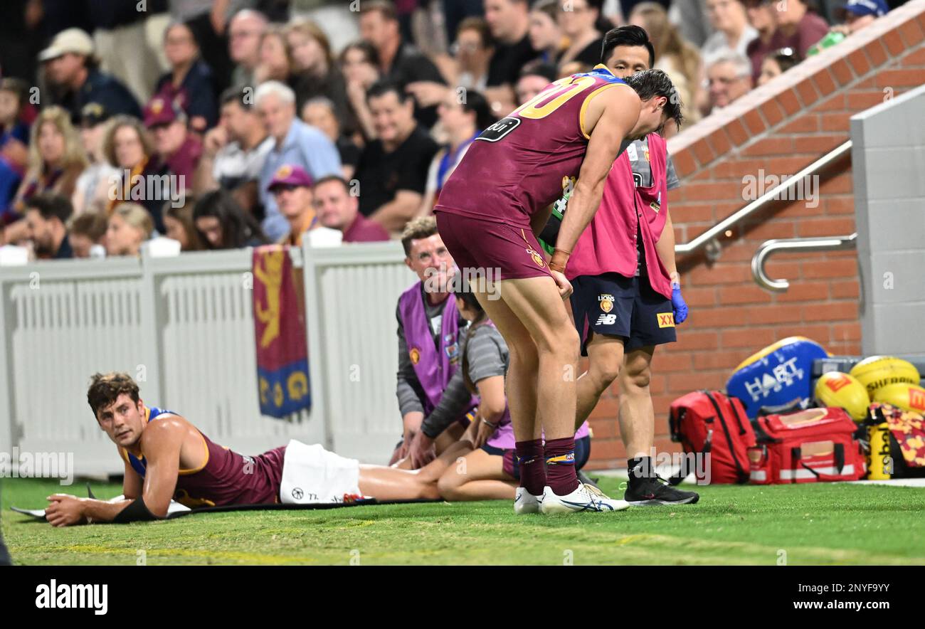 during the AFL official practice match between the Brisbane Lions and ...