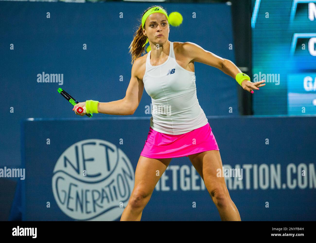 STANFORD, CA - JULY 31: Nicole Gibbs (USA) waits to connect her racket ...