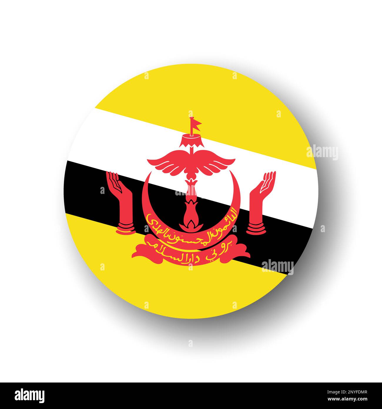 Brunei flag - flat vector circle icon or badge with dropped shadow ...