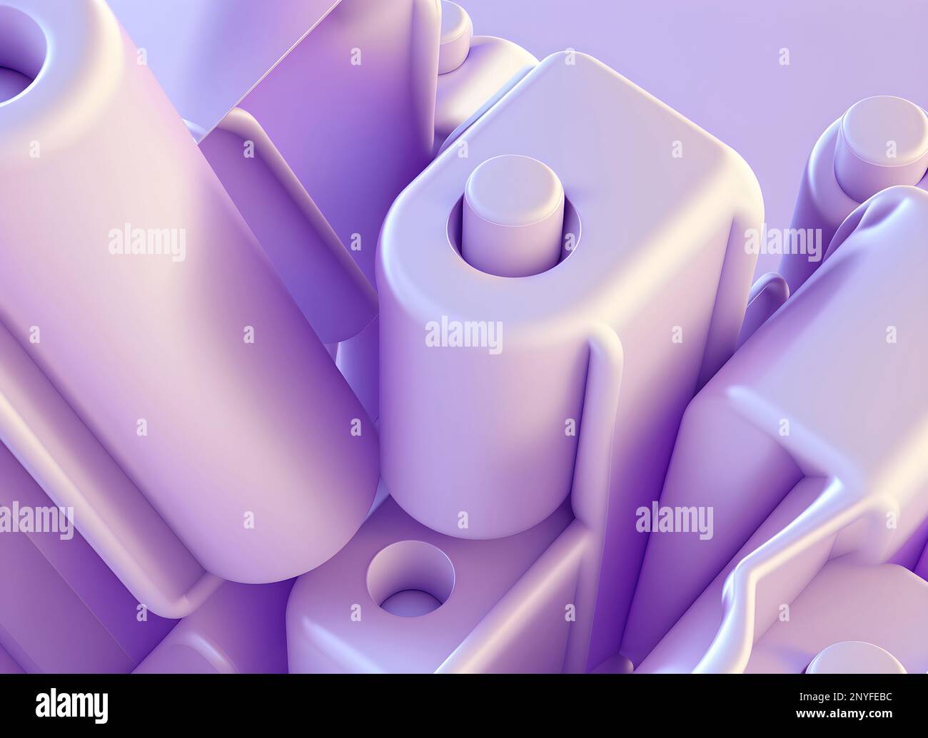 Violet colored 3d abstract geometric shapes with holes arranged on ...