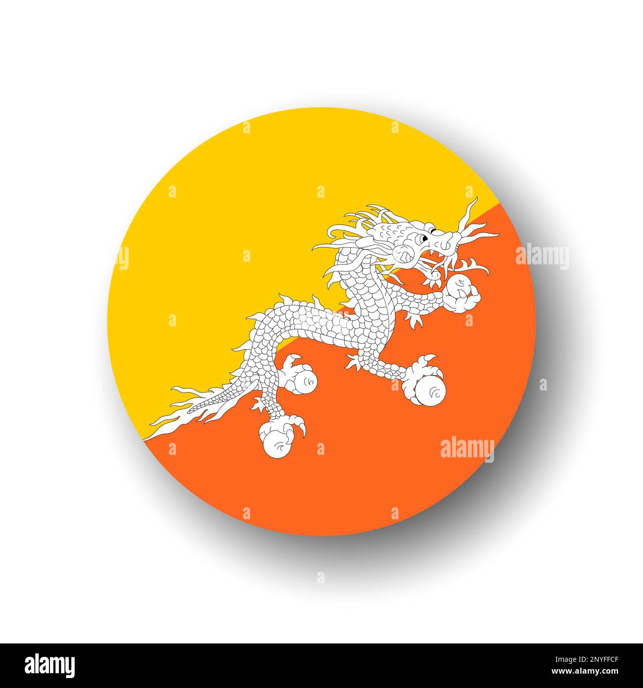 Bhutan flag - flat vector circle icon or badge with dropped shadow ...