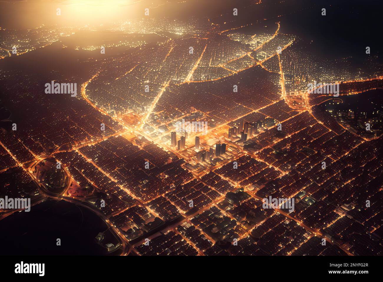 Aerial view of big illuminated metropolis by night Stock Photo - Alamy