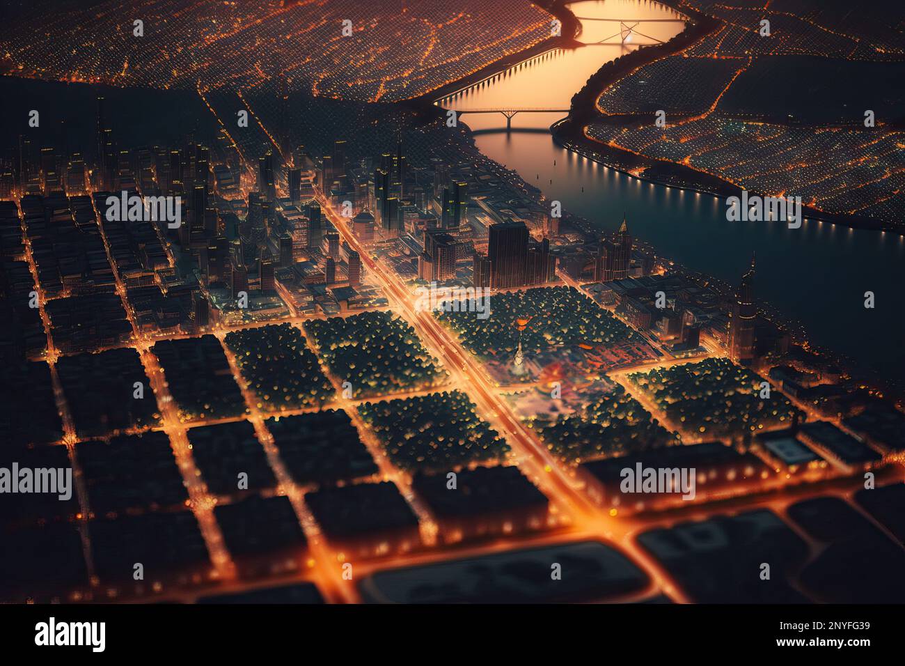 Aerial view of big illuminated metropolis by night Stock Photo - Alamy