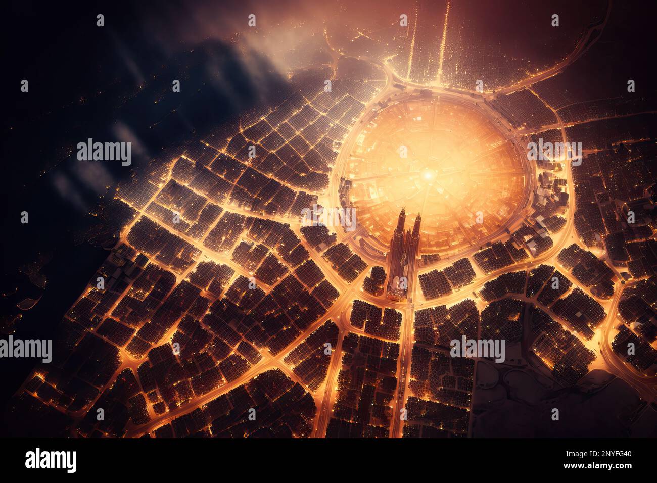 Aerial view of big illuminated metropolis by night Stock Photo - Alamy