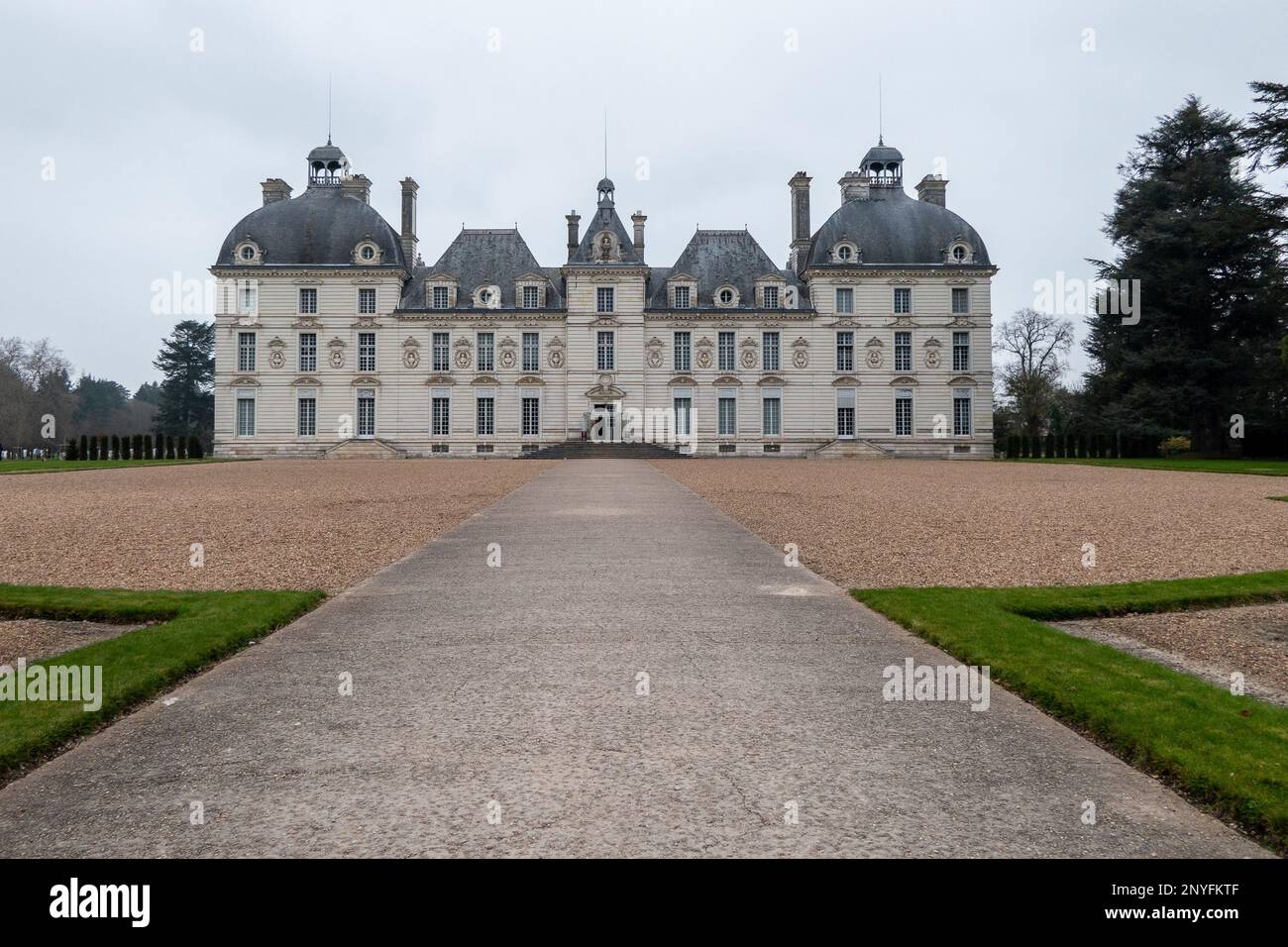 Cheverny, France, February 24, 2023. Facade of the Château de Cheverny ...