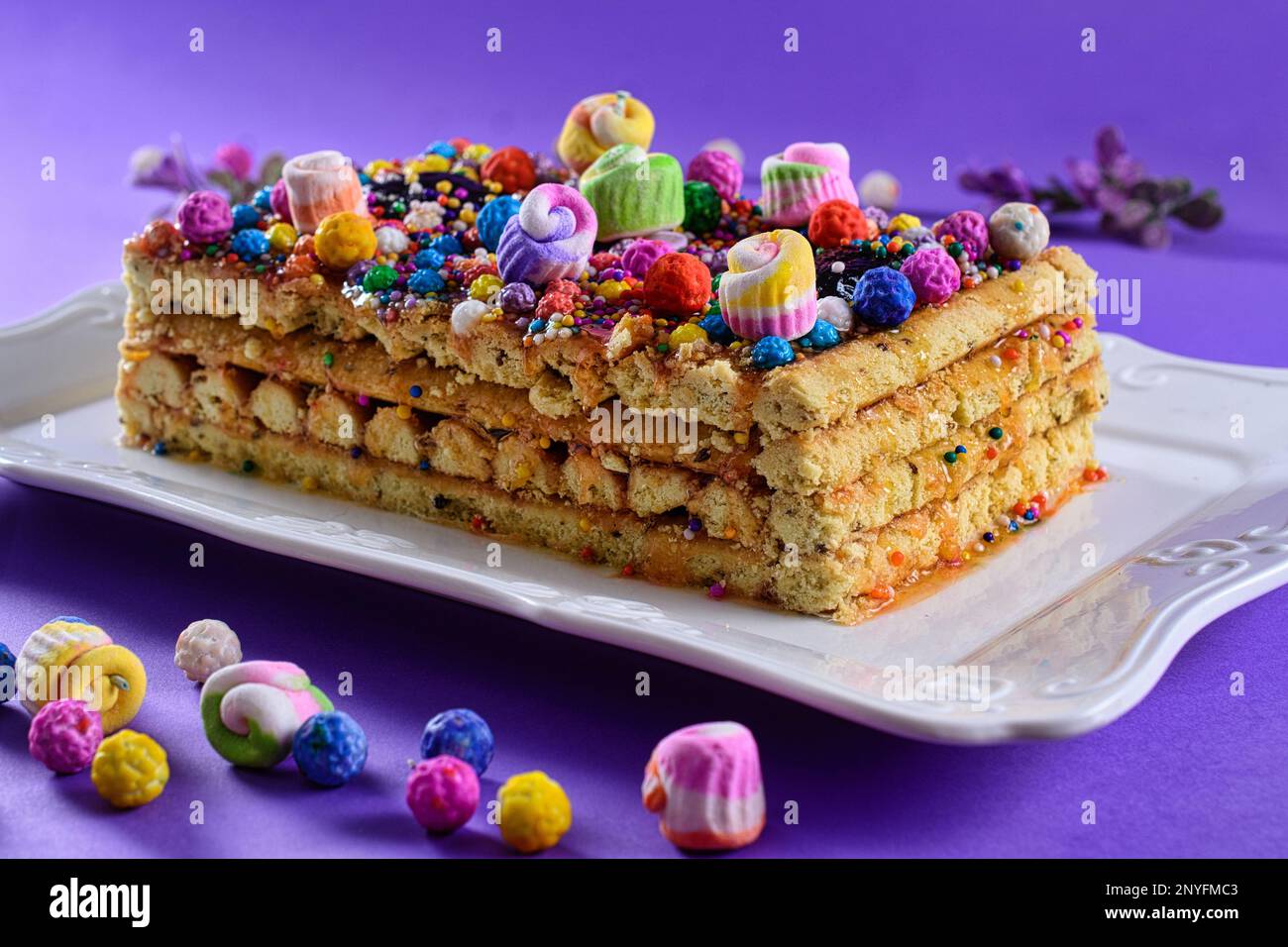 Wide angle of delicious homemade Peruvian nougat decorated with ...