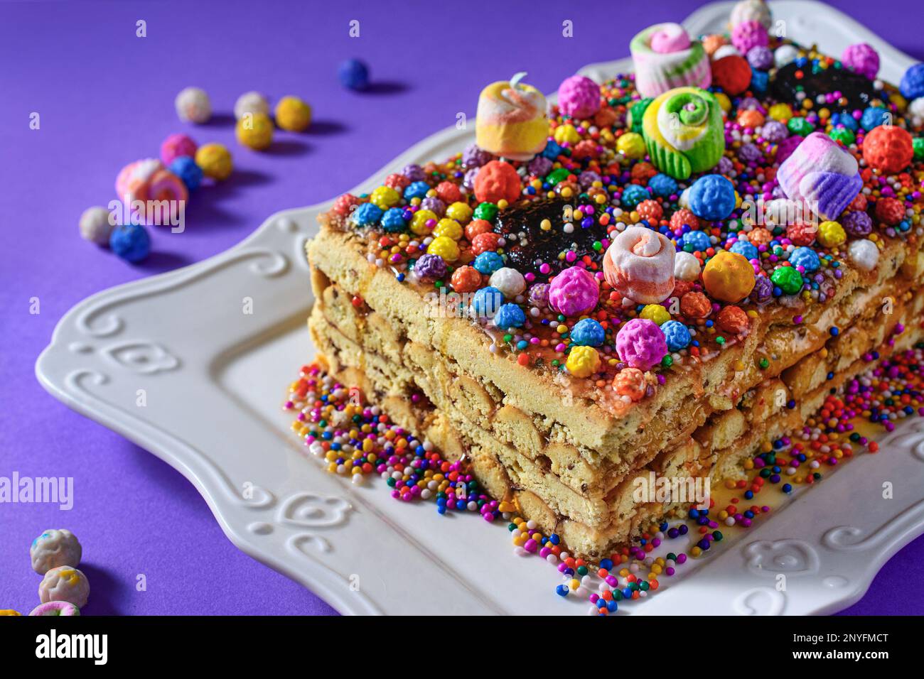 Wide angle of delicious homemade Peruvian nougat decorated with ...