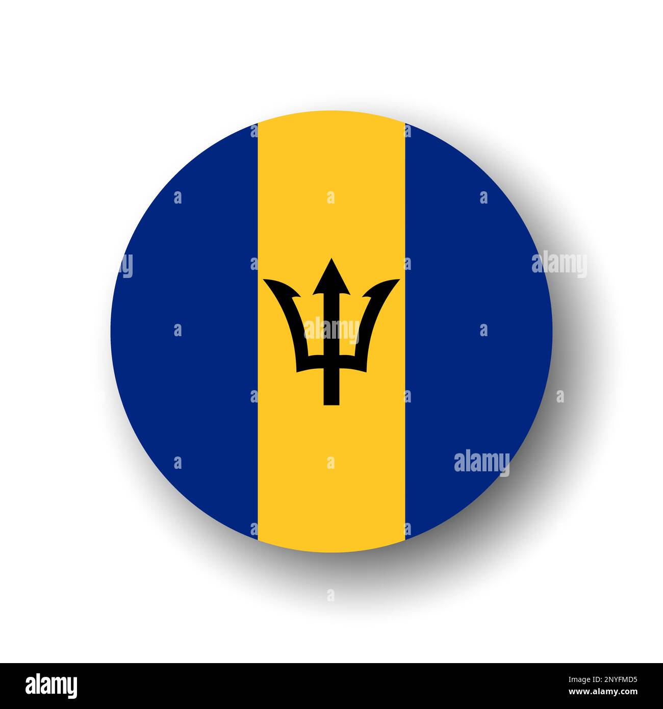 Barbados flag - flat vector circle icon or badge with dropped shadow ...