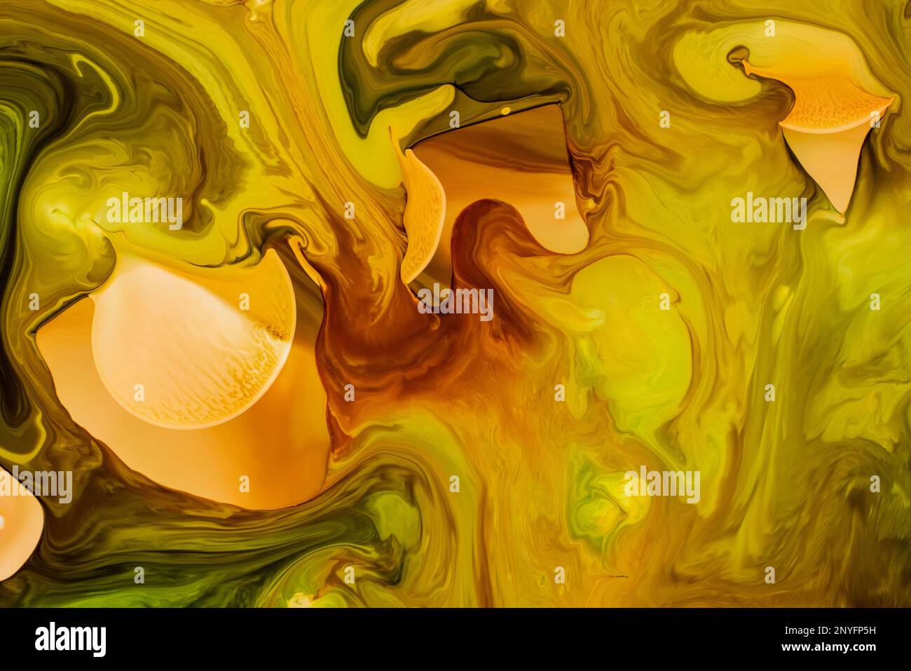 Beautiful abstraction of liquid paints in slow blending flow mixing ...