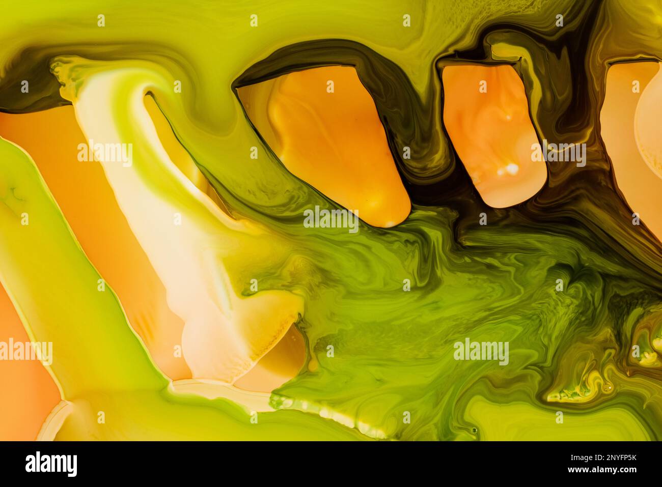 Beautiful abstraction of liquid paints in slow blending flow mixing ...