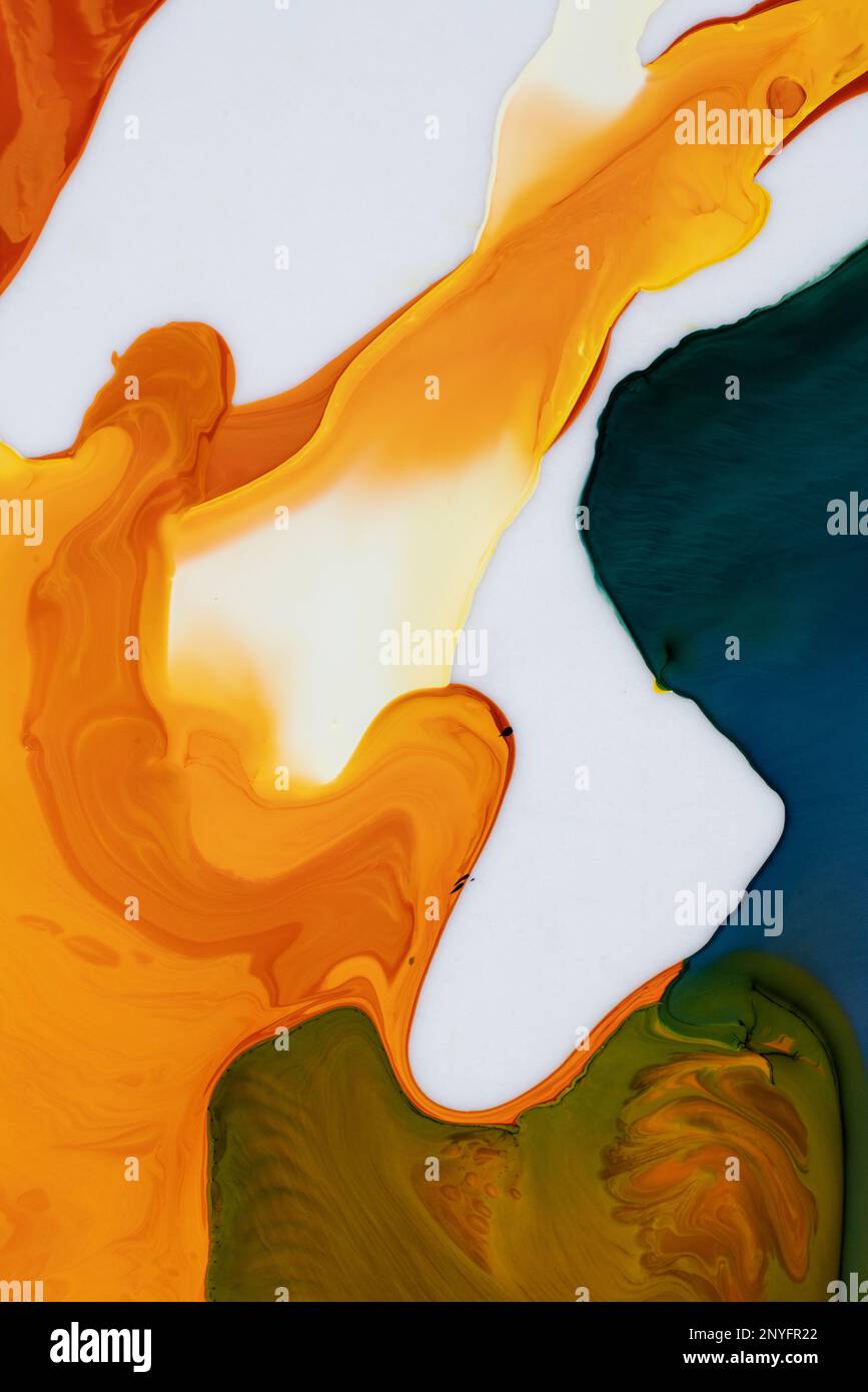 Beautiful abstraction of liquid paints in slow blending flow mixing ...