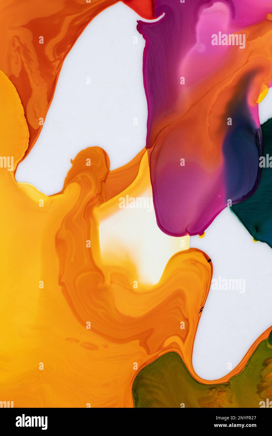 Beautiful abstraction of liquid paints in slow blending flow mixing ...