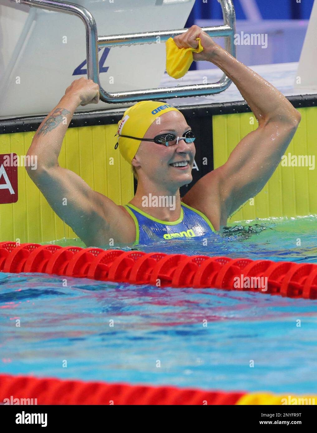 Swedish swimmer Sarah Sjostrom reacts after winning the women's 50m ...
