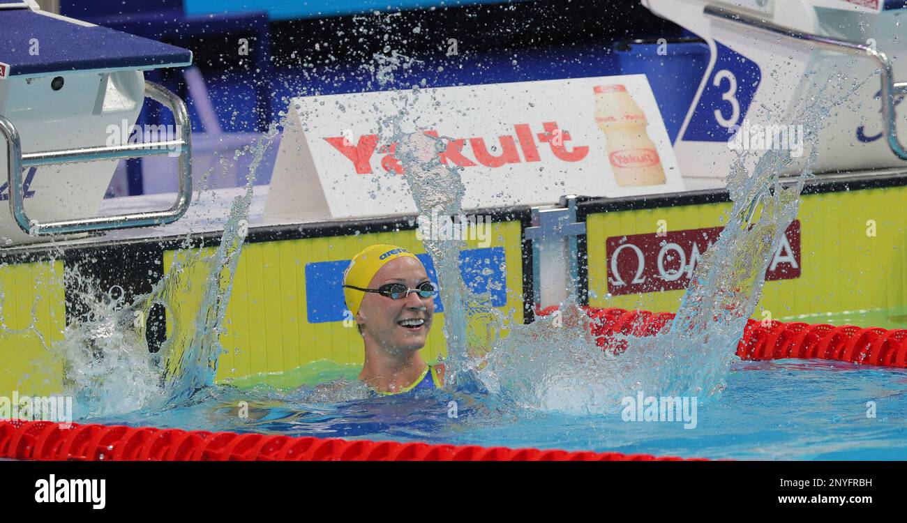 Swedish swimmer Sarah Sjostrom reacts after winning the women's 50m ...