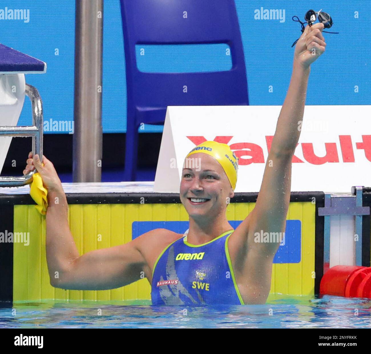 Swedish swimmer Sarah Sjostrom reacts after winning the women's 50m ...