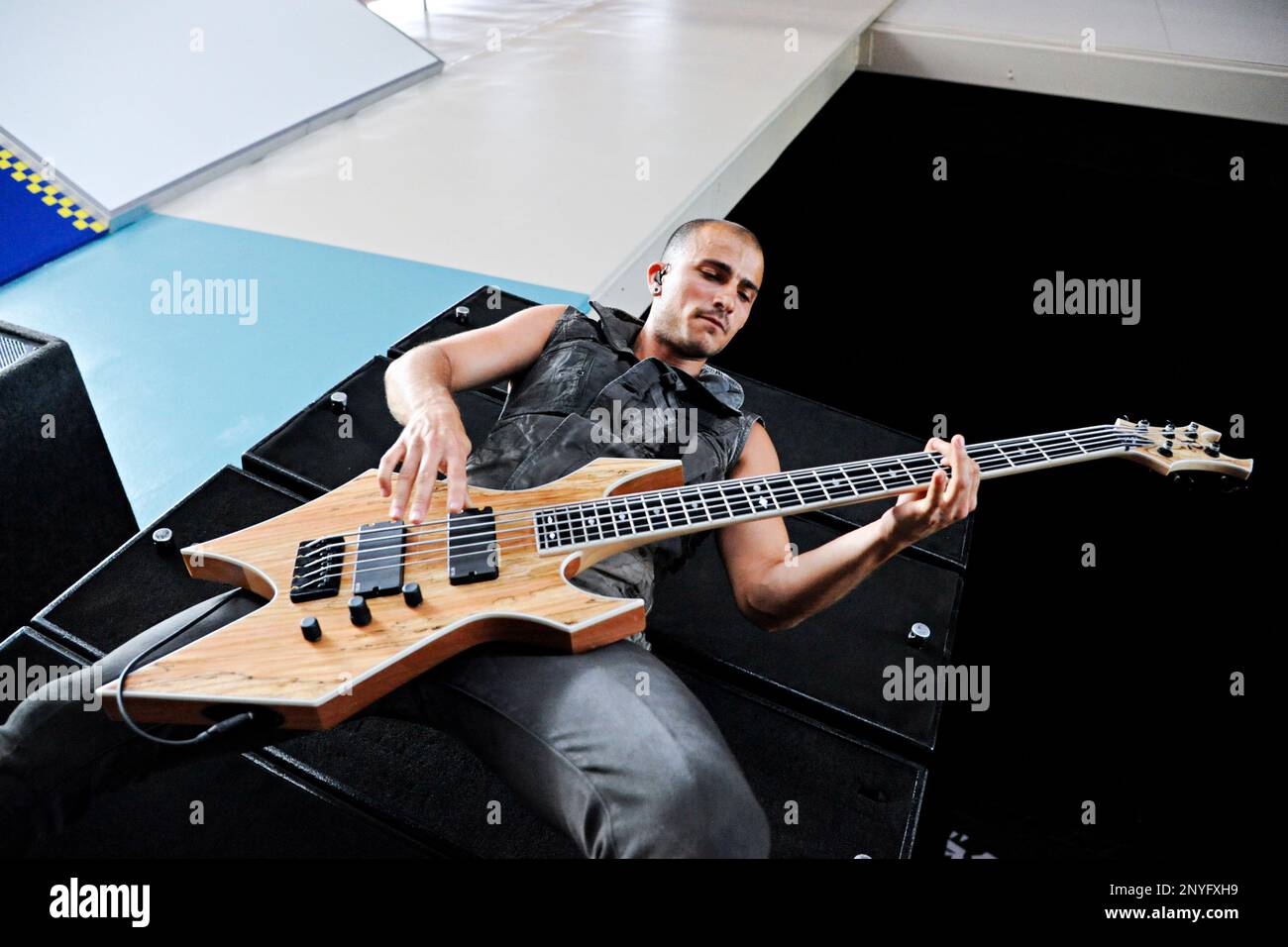 Paolo Gregoletto of Trivium performs during the Mayhem Music Festival ...