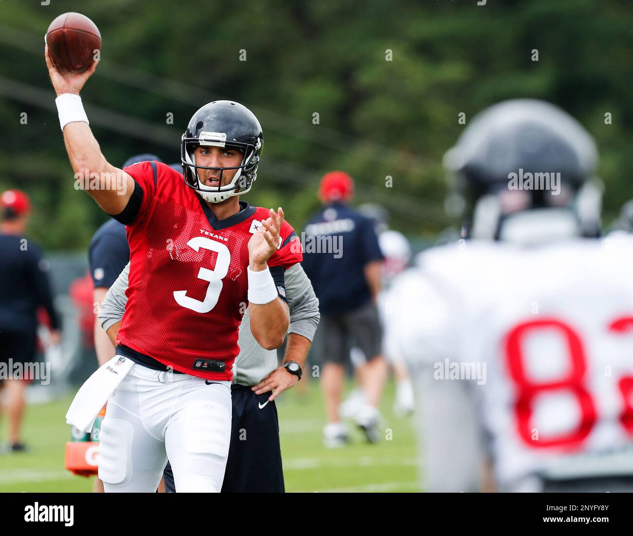 Houston Texans quarterback Tom Savage (3) throws a pass to wide ...