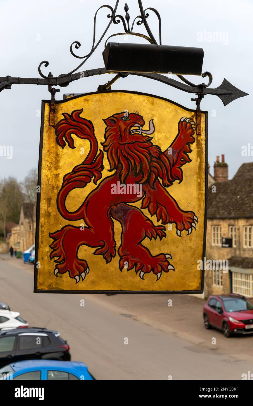 Sign for Red Lion village pub, Lacock, Wiltshire, England, UK Stock ...