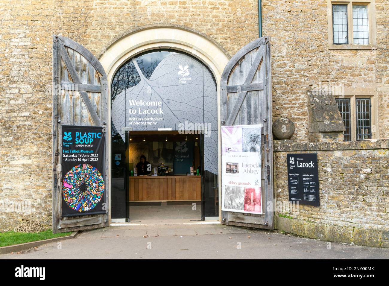 Entrance to National Trust ticket office, Lacock Abbey, Lacock ...