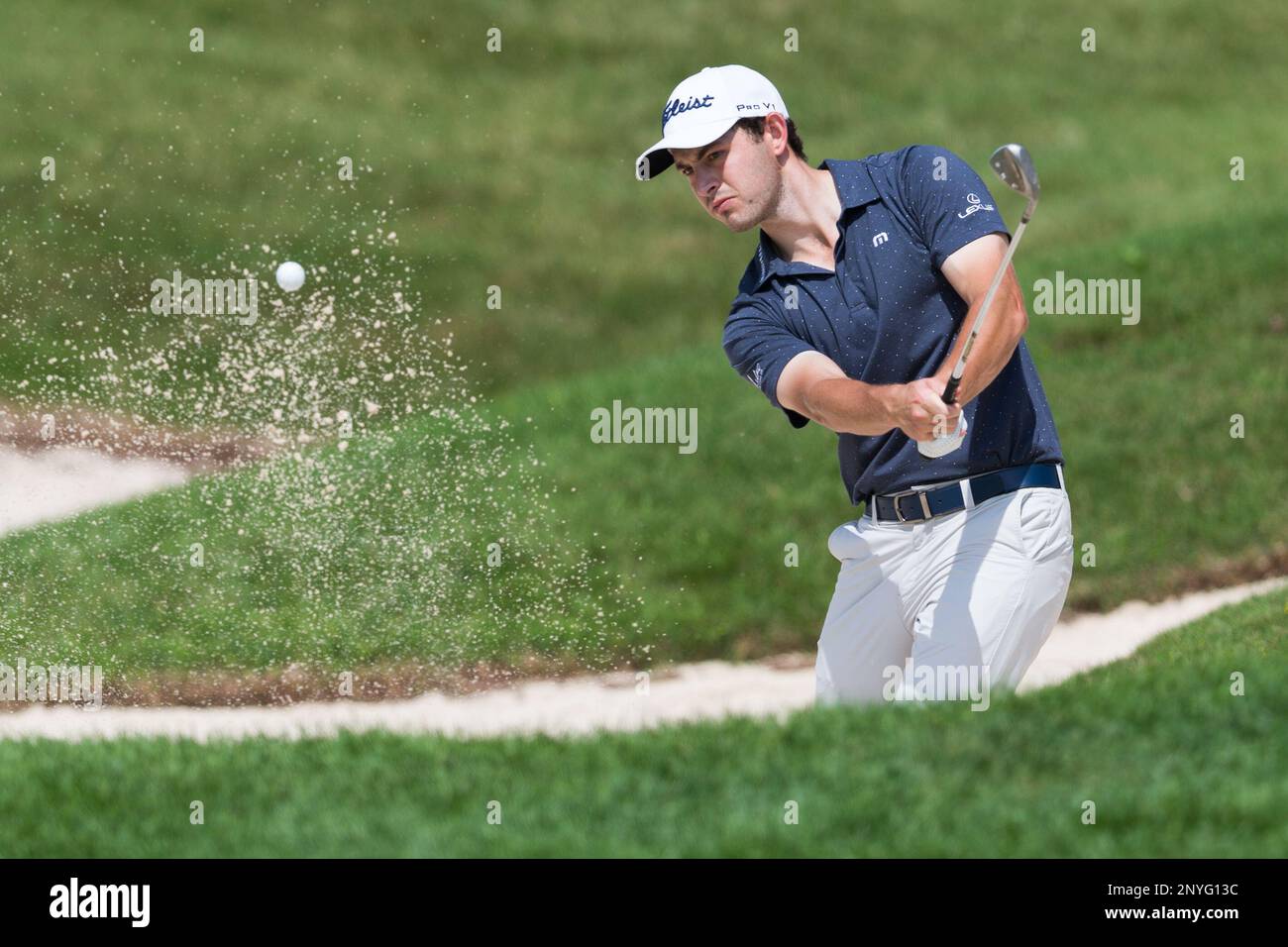 July 27, 2017: David Hearn (CAN) blasts out of the sand trap during the ...