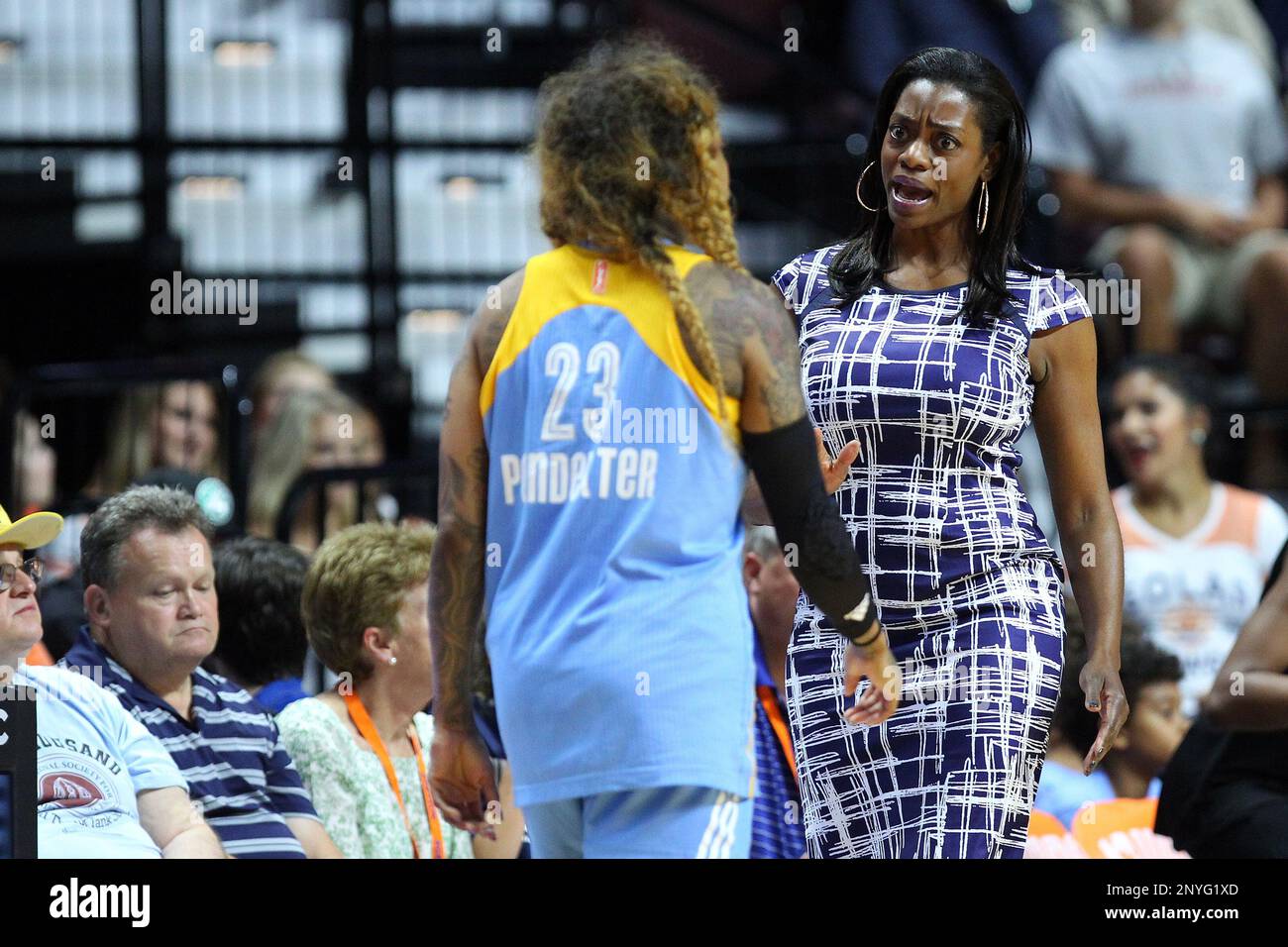 UNCASVILLE, CT - JULY 25: Chicago Sky head coach Amber Stocks speaks ...