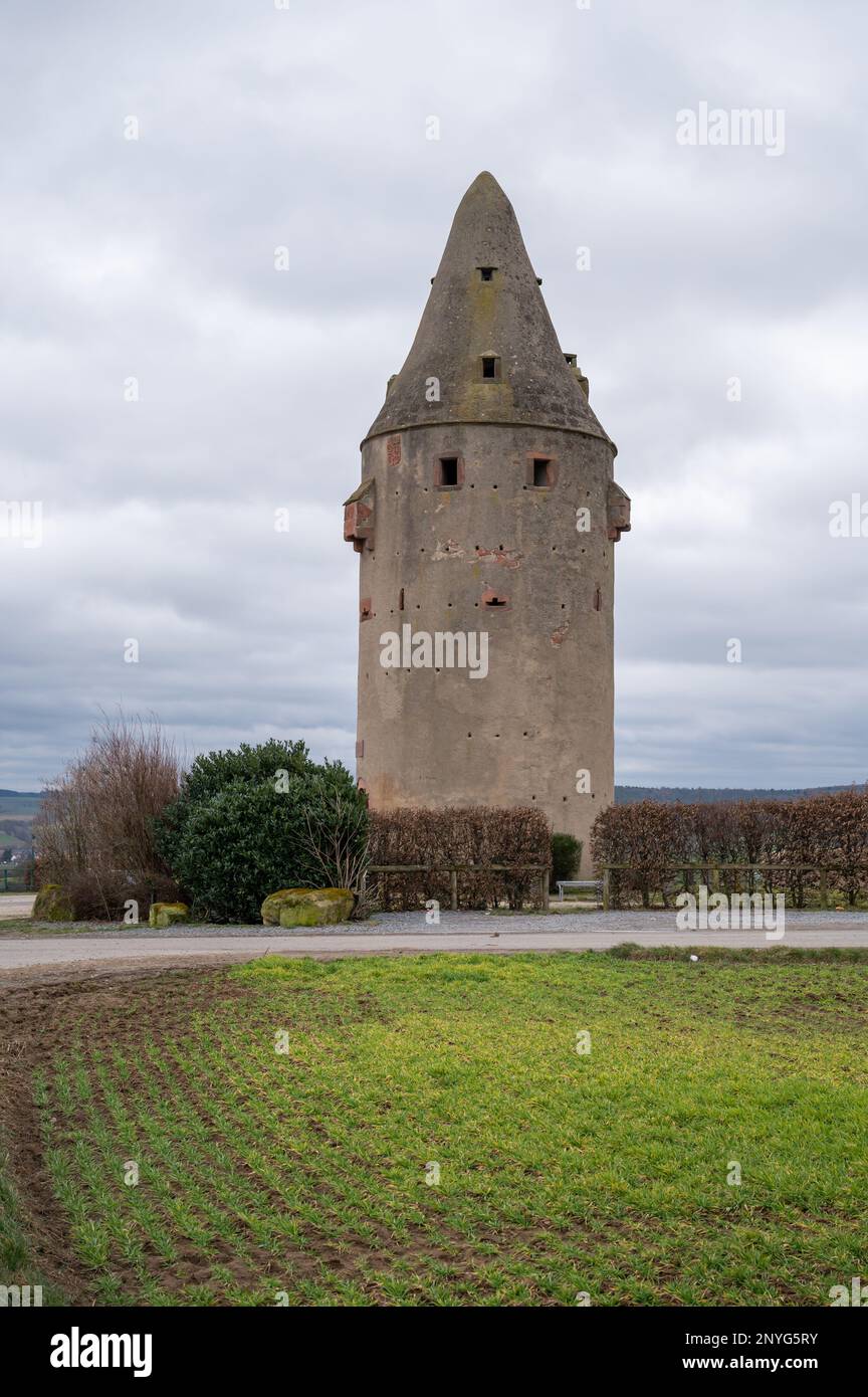 Wartturm at Schaafheim, Germany with meadow and plants in front, during ...