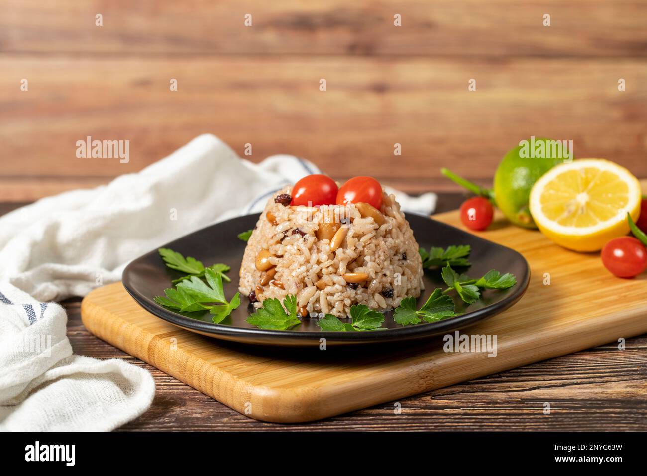 Almond rice. Turkish cuisine delicacies. Rice made with black pepper ...