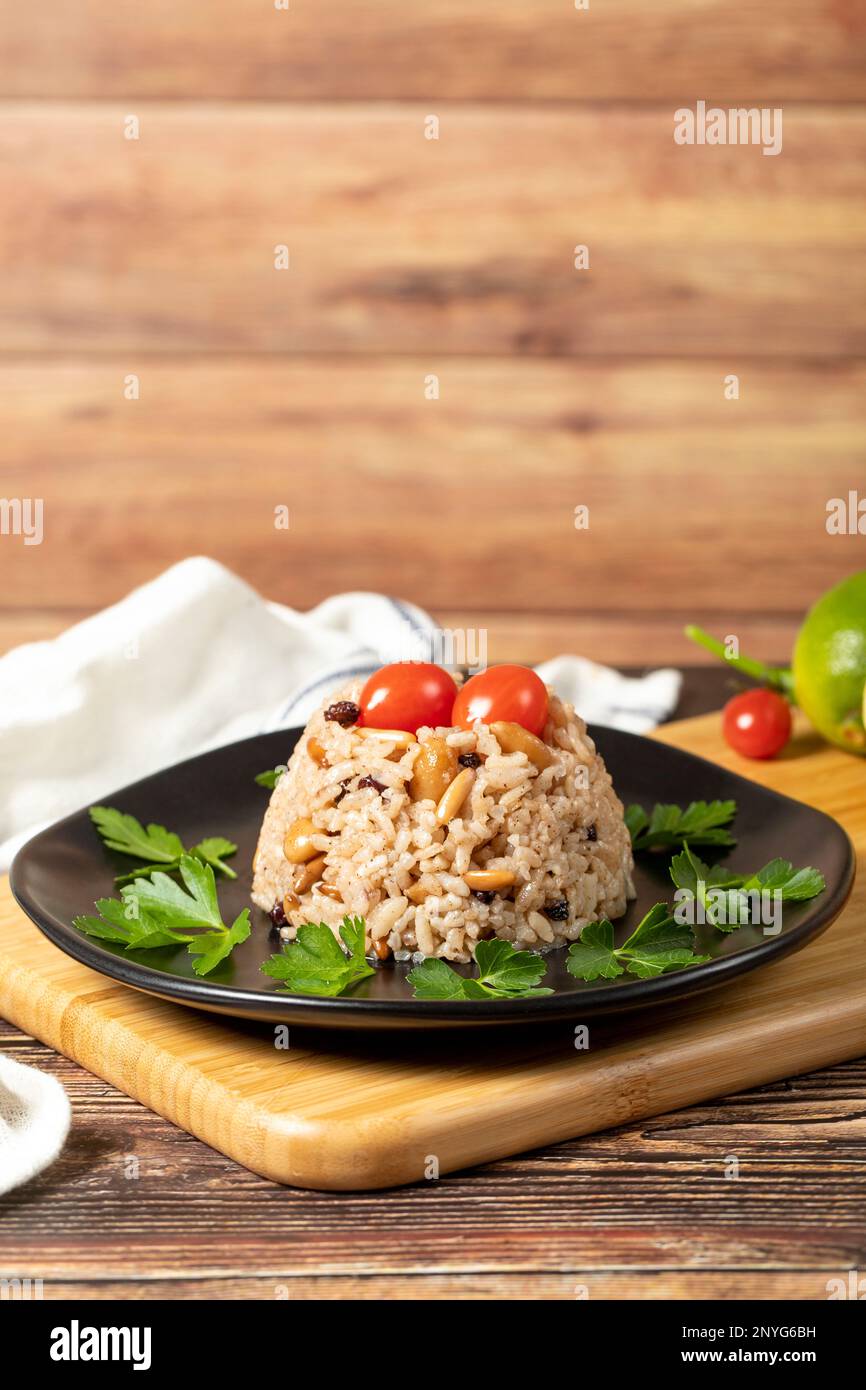 Almond rice. Turkish cuisine delicacies. Rice made with black pepper ...