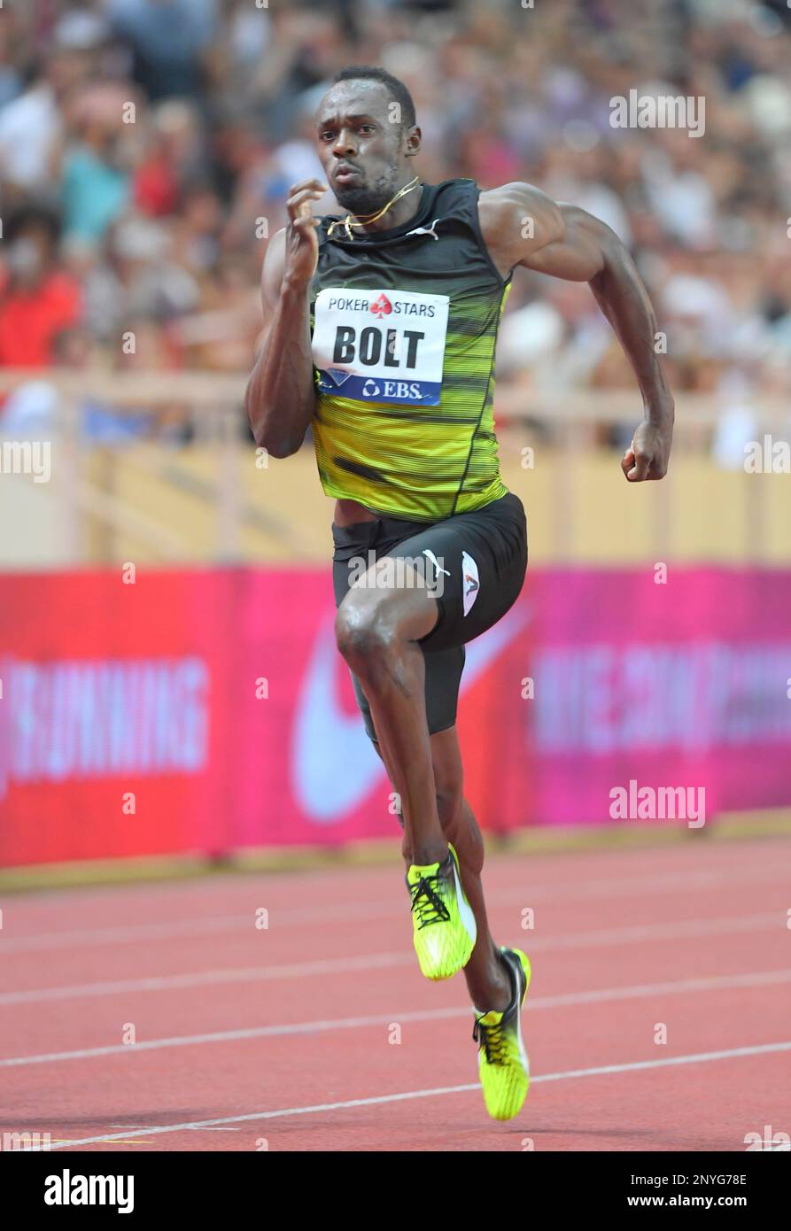 Usain Bolt (JAM) wins the 100m in 9.95 in the Herculis Monaco in an ...