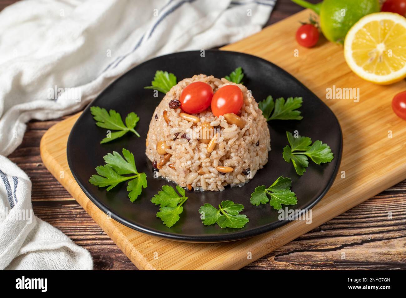Almond rice. Turkish cuisine delicacies. Rice made with black pepper ...