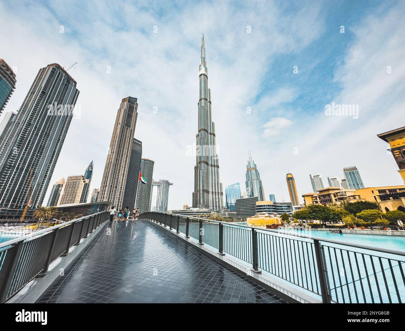 Burj Khalifa view from Burj park bridge in Downtown Dubai, United Arab ...