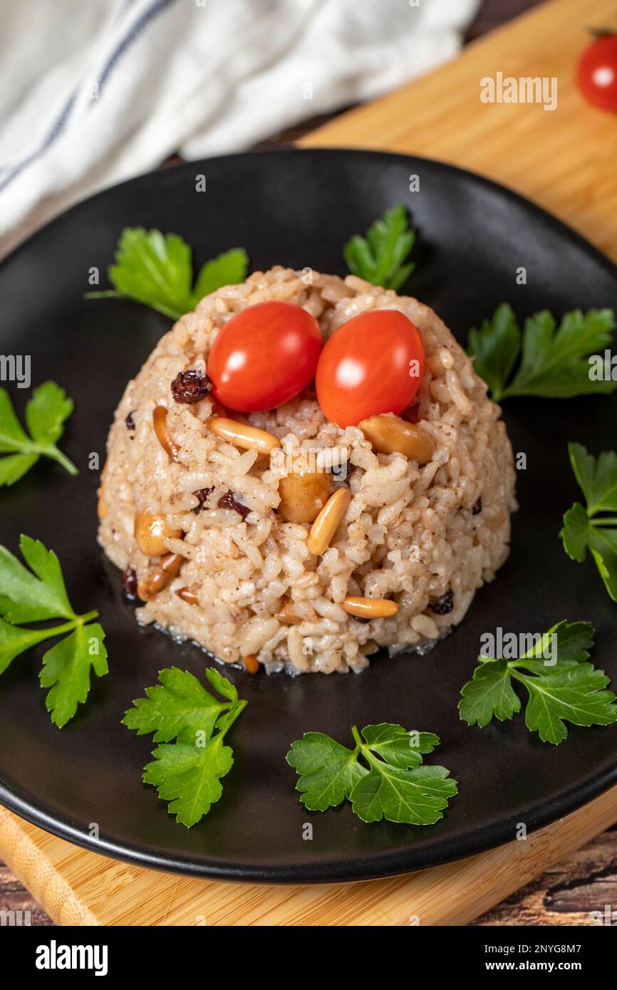 Almond rice. Turkish cuisine delicacies. Rice made with black pepper ...