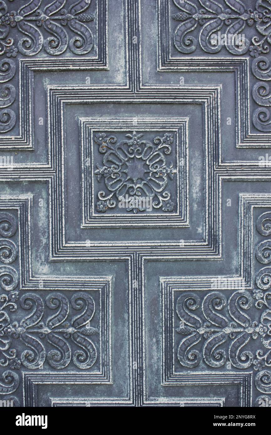 Vintage medieval decorative motif on a heavy duty copper metal wall ...