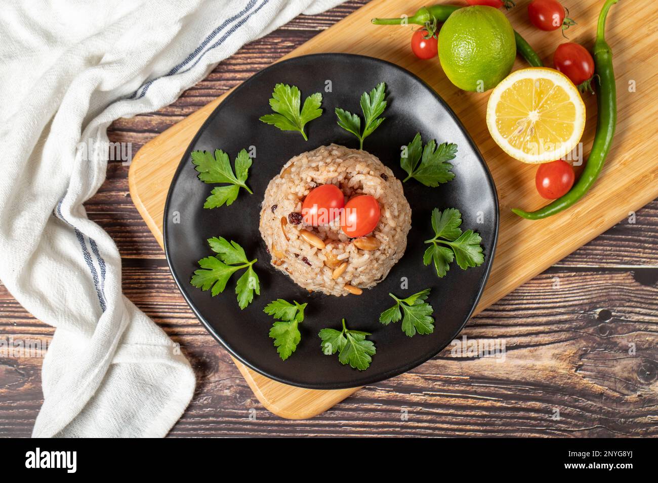 Almond rice. Turkish cuisine delicacies. Rice made with black pepper ...