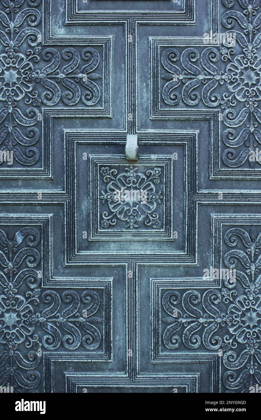 Vintage medieval decorative motif on a heavy duty copper metal wall ...