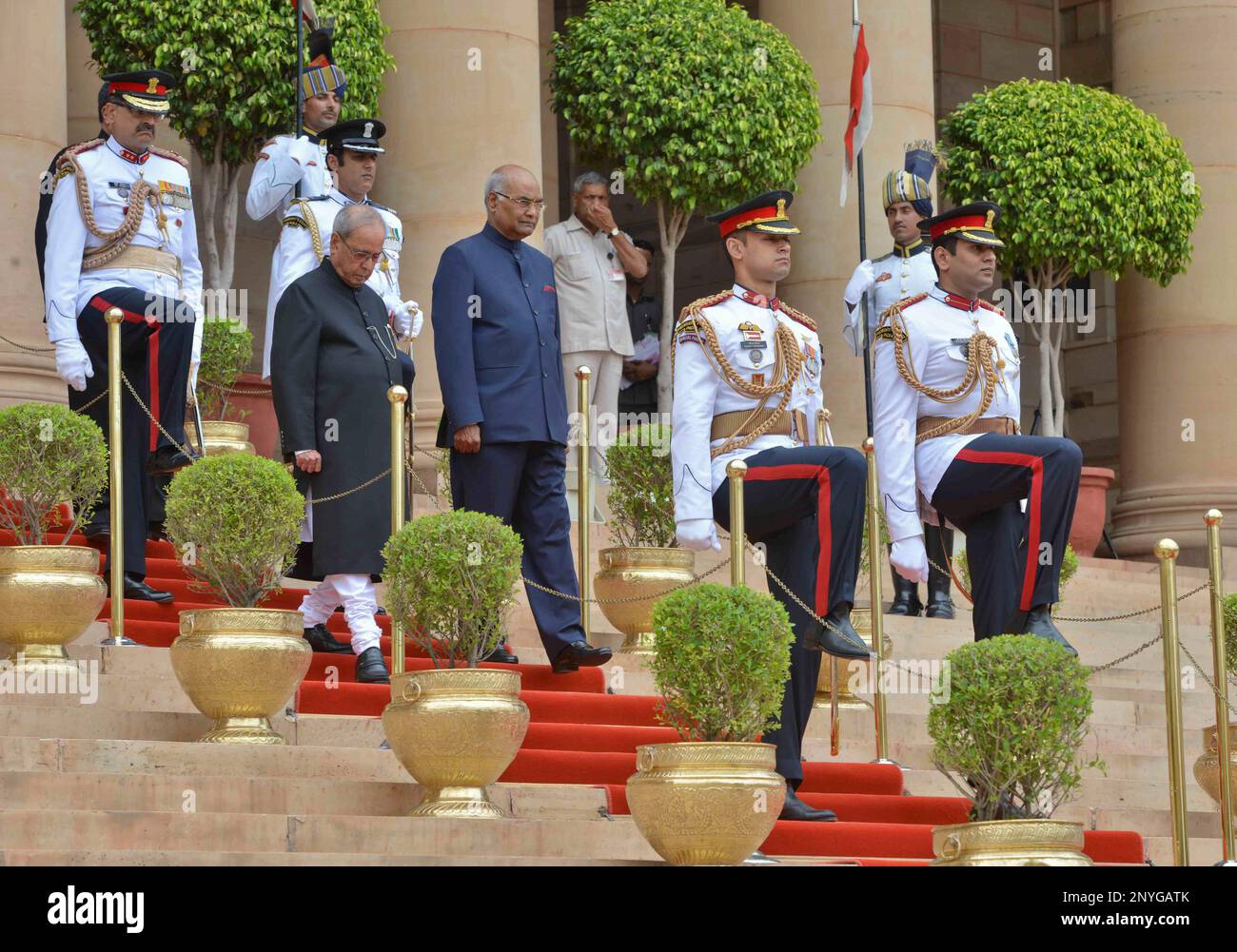 India's President elect Ram Nath Kovind, center right, accompanied by ...