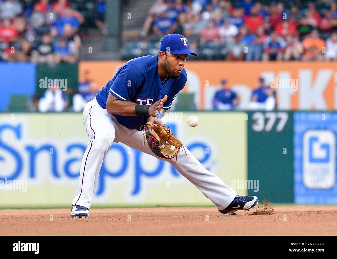 July 24th, 2017:.Texas Rangers shortstop Elvis Andrus (1) fields a ...