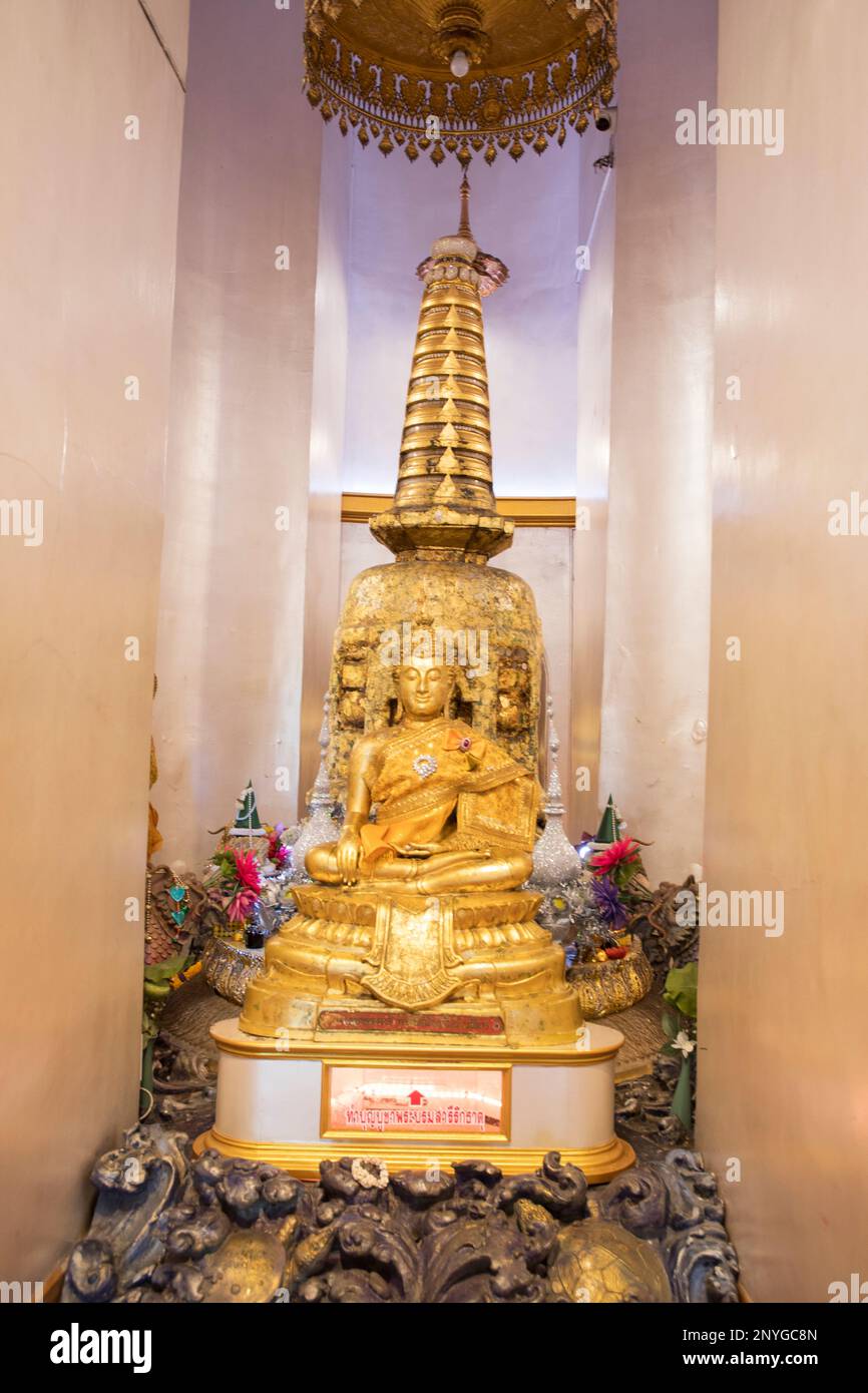 The golden Buddha statues and Buddha relics in the Wat Saket. Wat Saket is one of the oldest ...