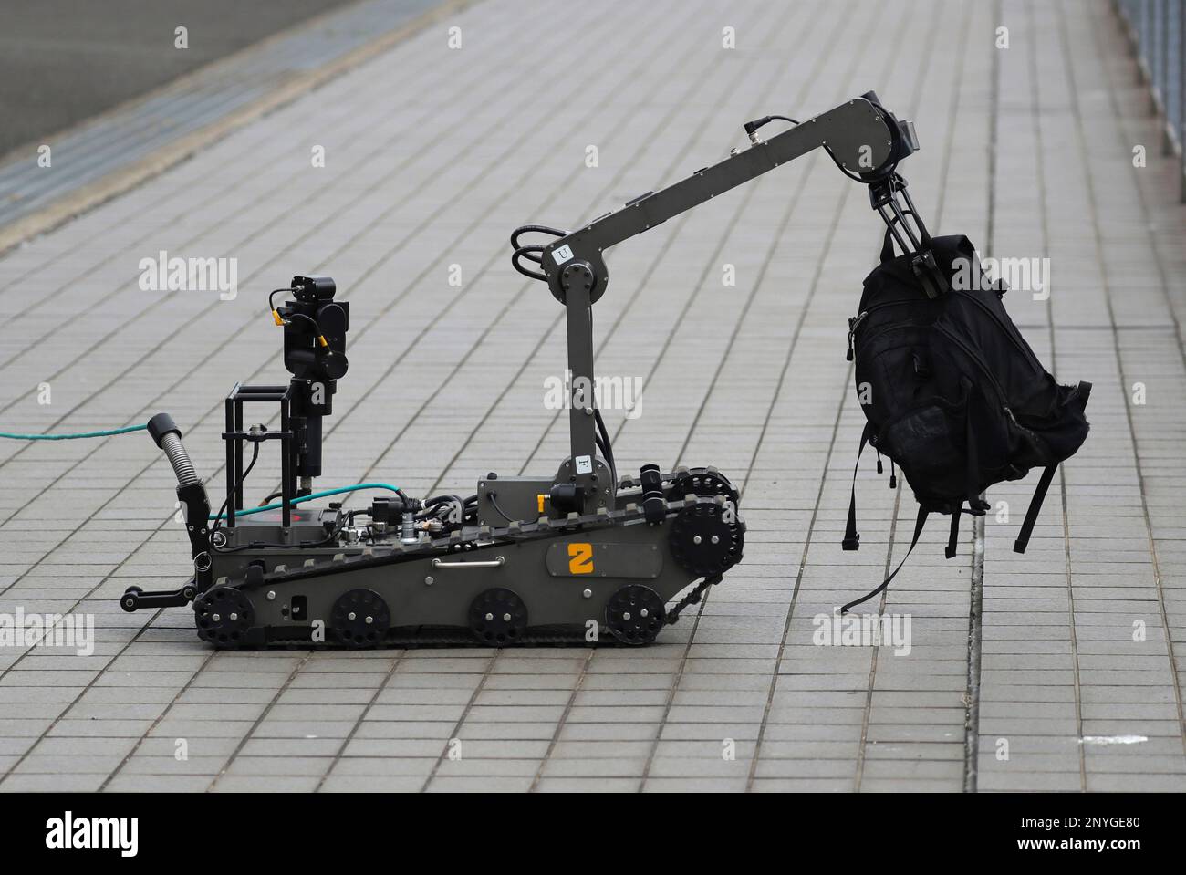 This picture shows a remote bomb disposal robot during anti-terrorism ...