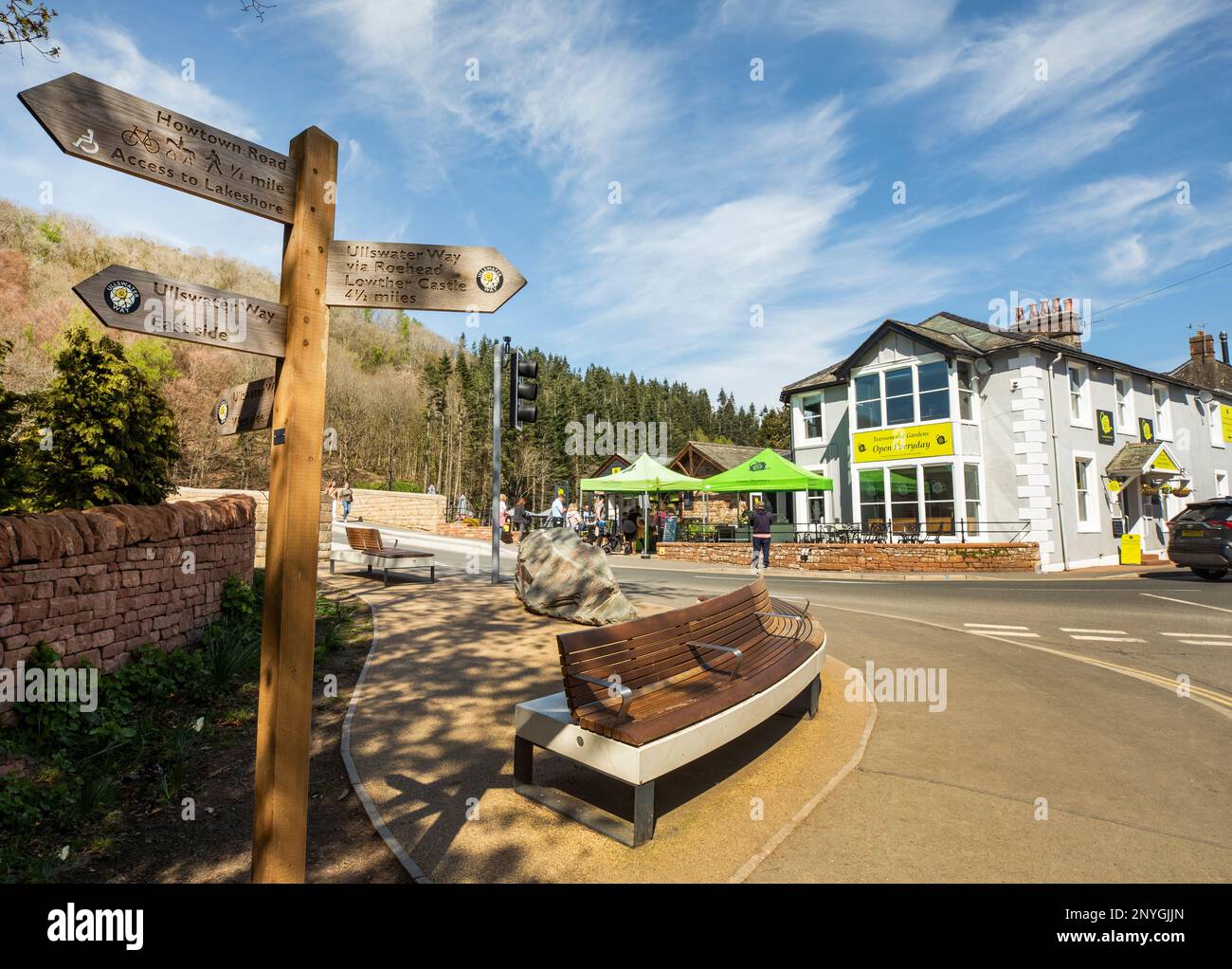 Tourists enjoying the sunshine at Pooley Bridge Ullswater the Lake ...