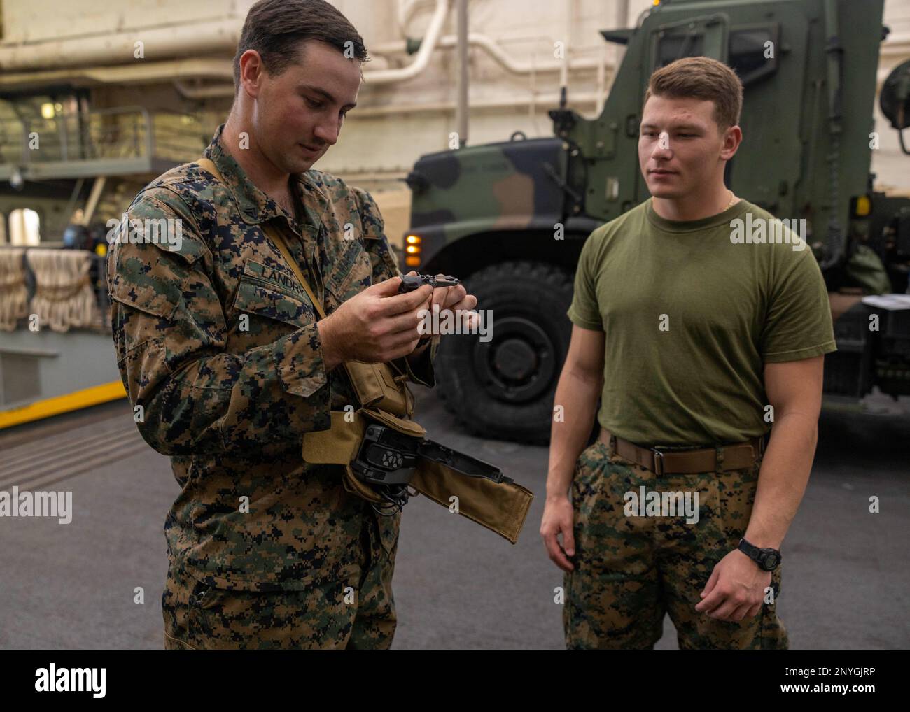 INDIAN OCEAN (Jan. 30, 2023) – U.S. Marine Corps Cpl. Von Landry, left ...