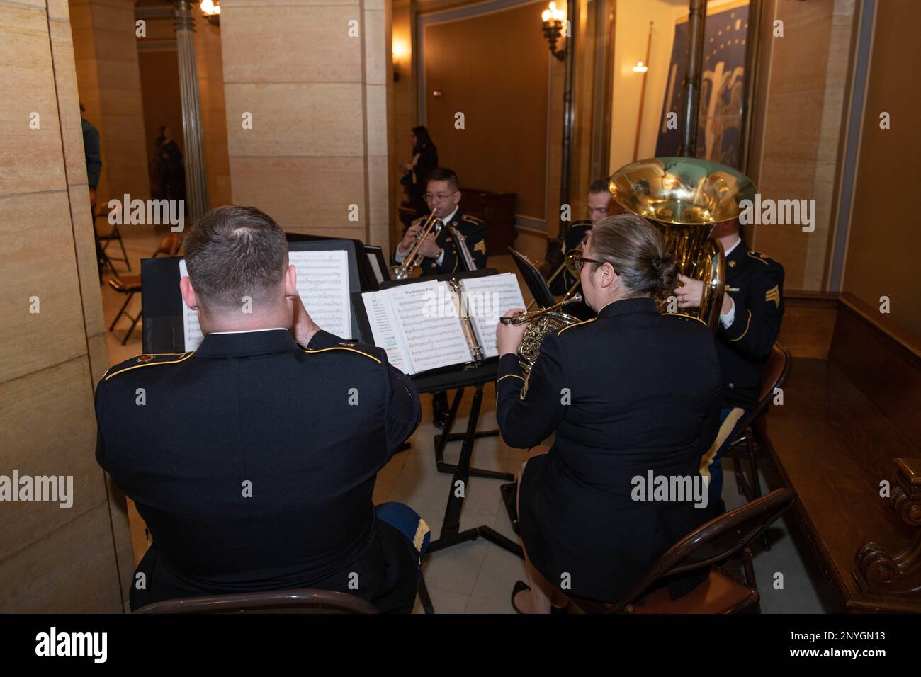 Members of the 34th Red Bull Infantry Division Band play at the State ...