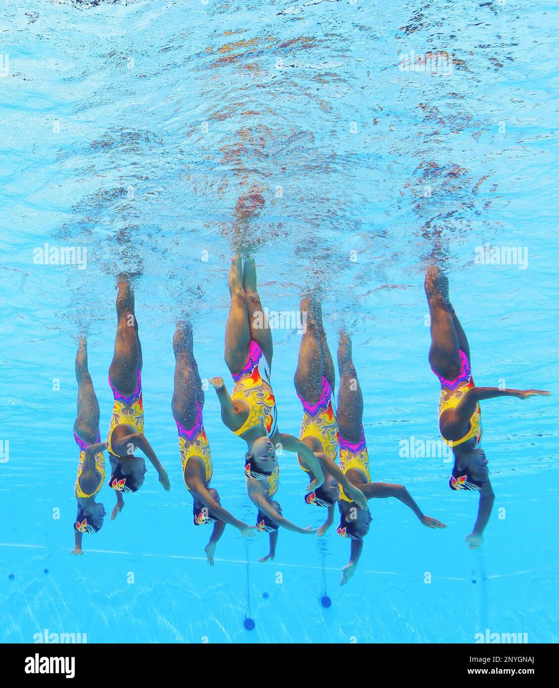 An underwater photo shows Japanese team competing during the women's ...